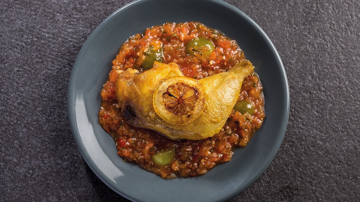 Pollo con pisto de tomate concassé y uvas - Receta UFS - Receta - UFS